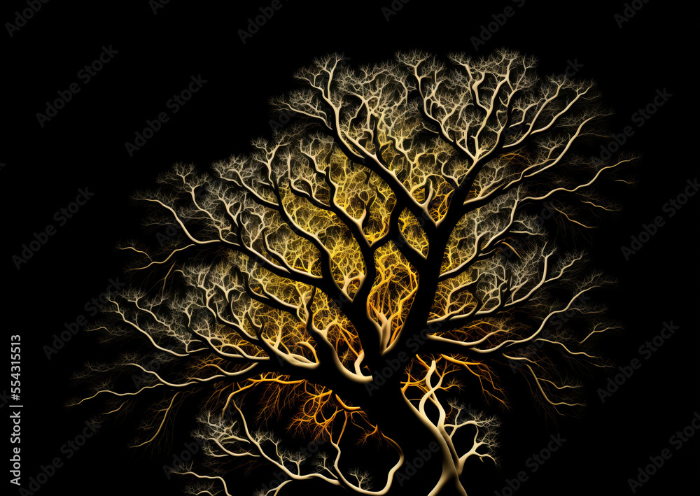 Fractal of tree branches on an isolated black background generative ai Stock Illustration ...