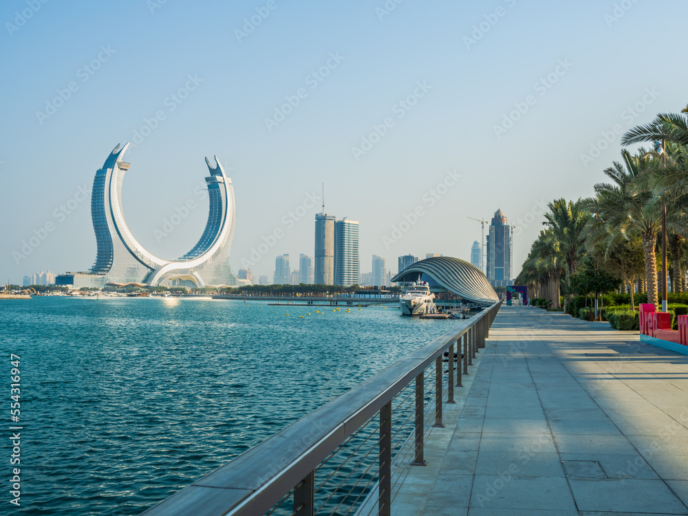 Lusail park promenade and buildings in Doha, Qatar Stock Photo | Adobe ...