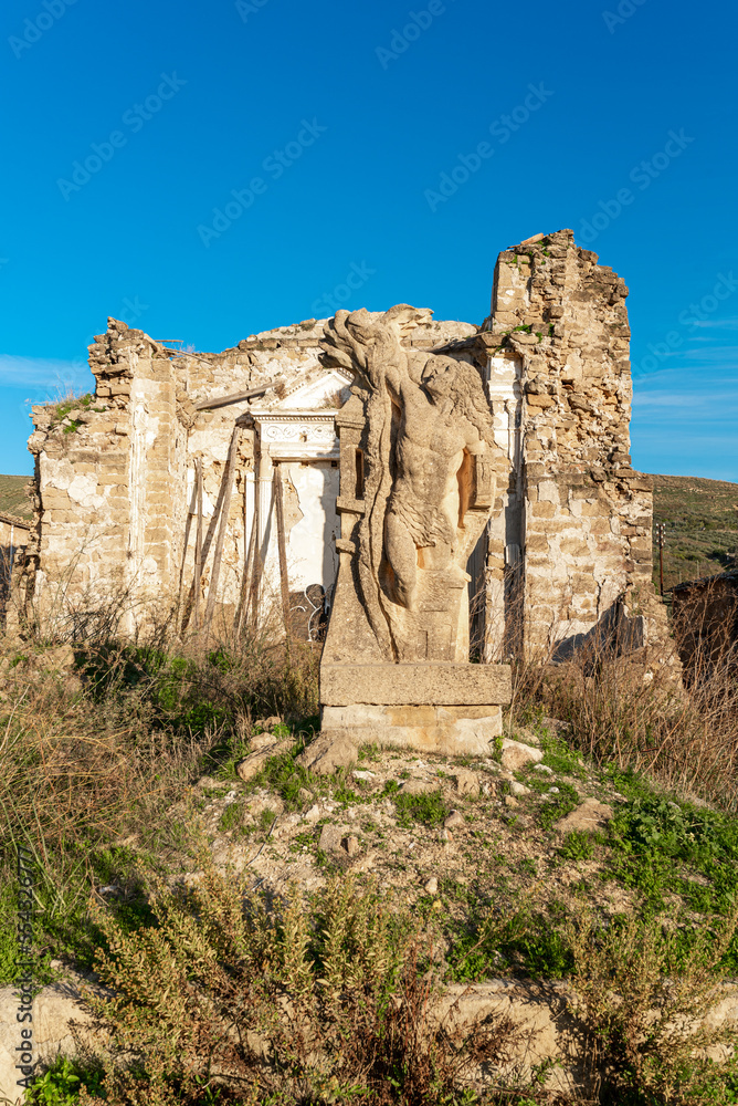 Poggioreale is a ghost town in western Sicily. The statue and memorial ...