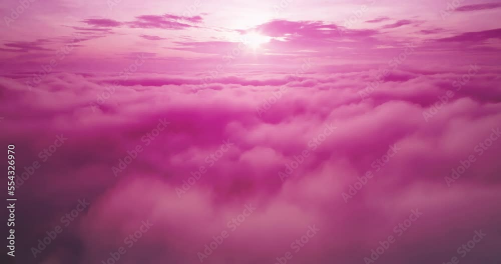 Pink color Sea fog and Pink the sun over sea of fog or clouds Amazing ...