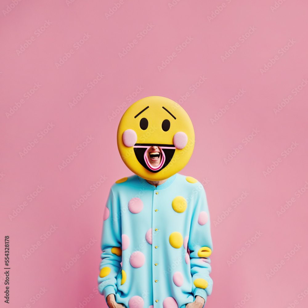 A retro, abstract portrait with an old-fashioned, vintage smiley ...