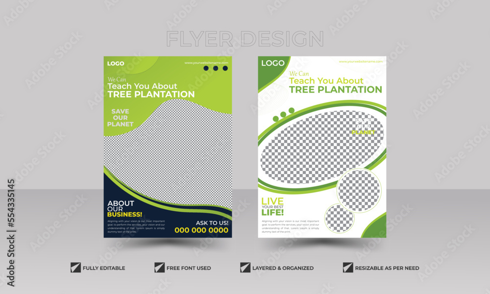 Eco flyer, poster, brochure, magazine template cover. modern green leaf ...