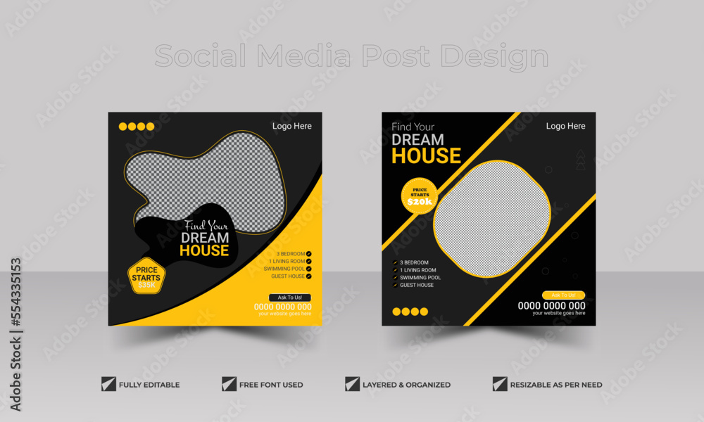 modern real estate find your dream home social media post and square ...