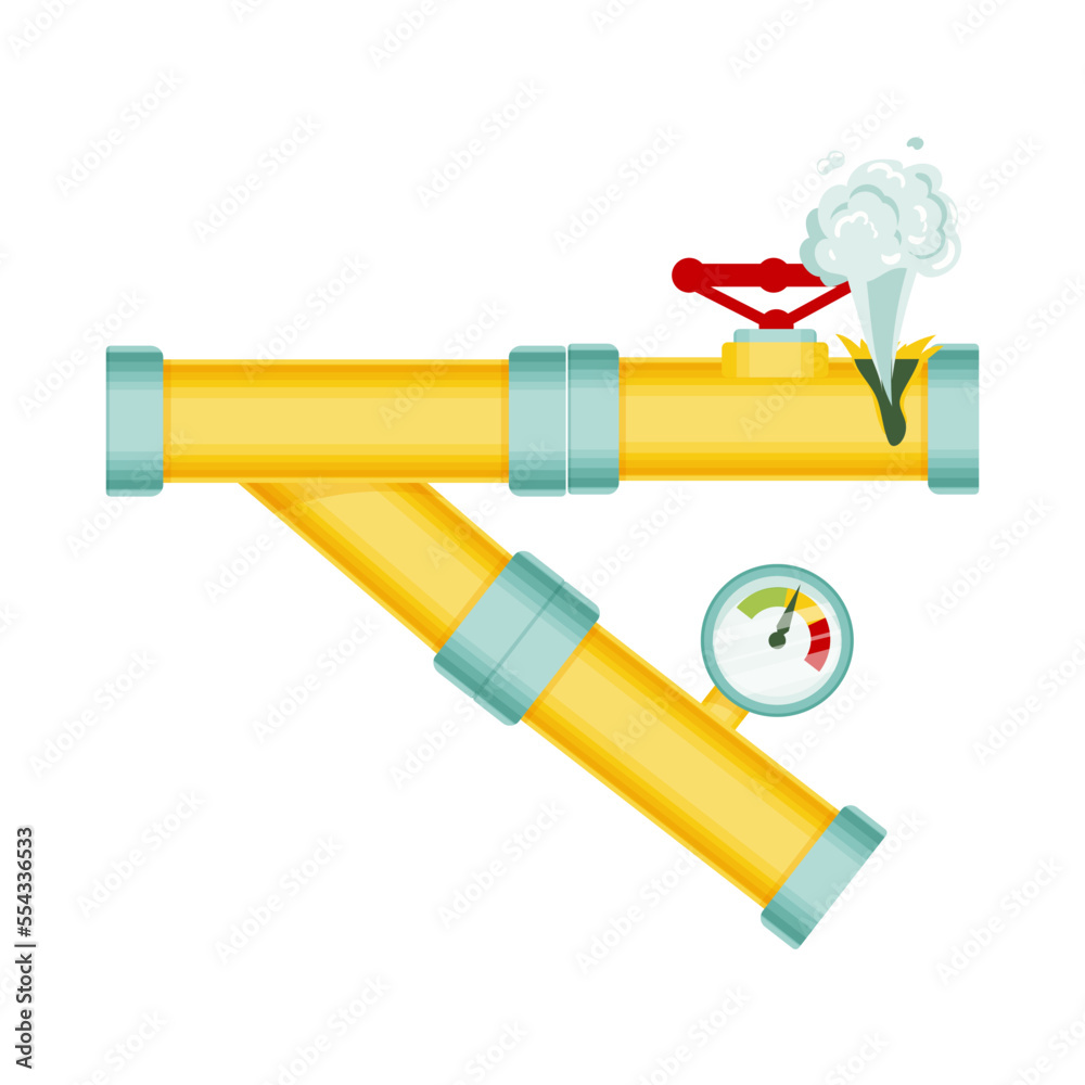 Broken pipes with a leak of steam or lead gas, rupture of the pipeline ...