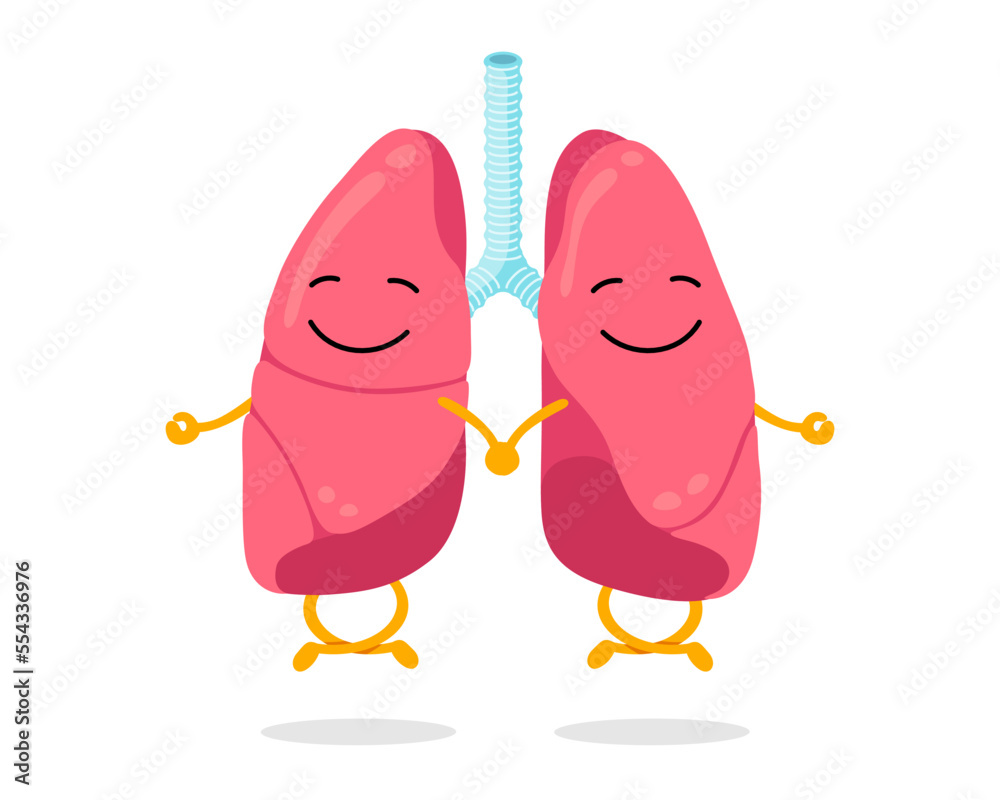 Cute healthy human lungs characters relaxation meditate. Funny lung ...