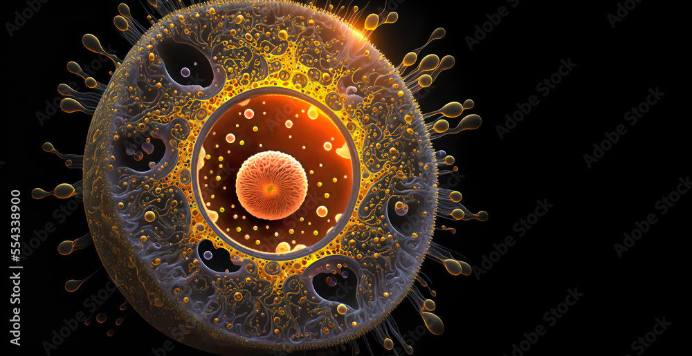 Cross Section of an Infected Cell with Viral Particles Budding Away ...