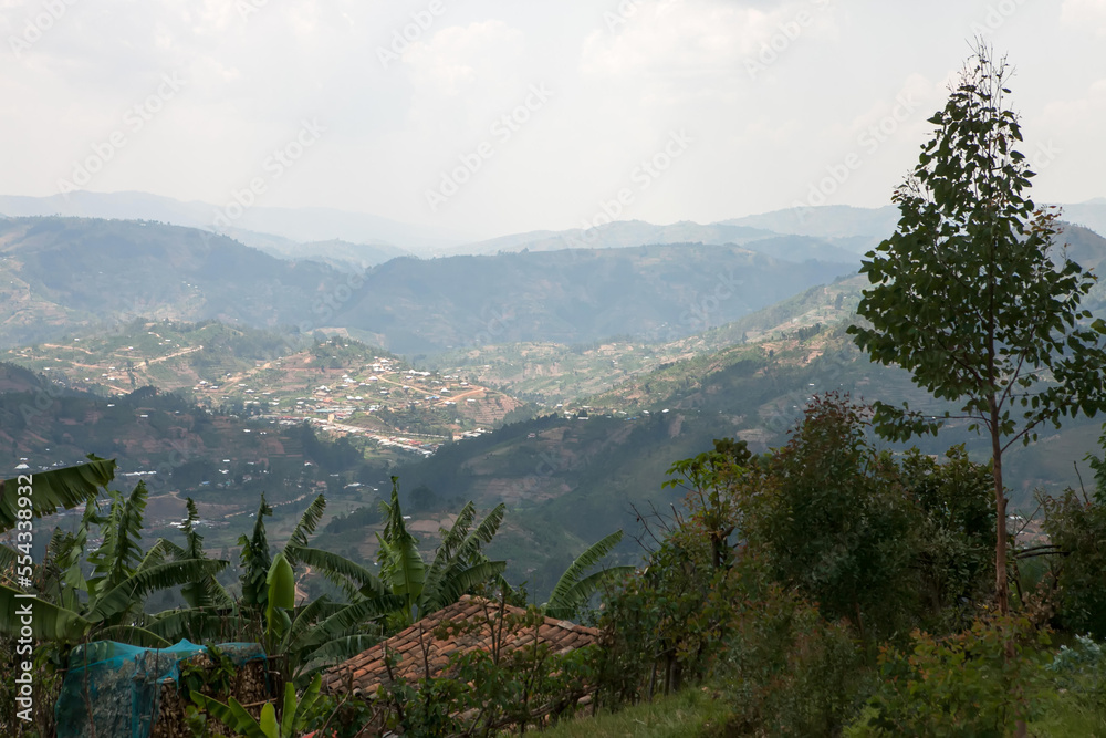 A view to Kigali and its outskirts from atop a hill.; Kigali, Rwanda ...