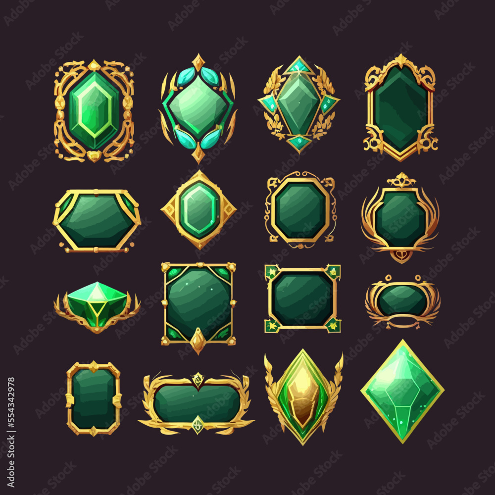 Game frame vector set, avatar gui UI fantasy. Isolated on a black ...