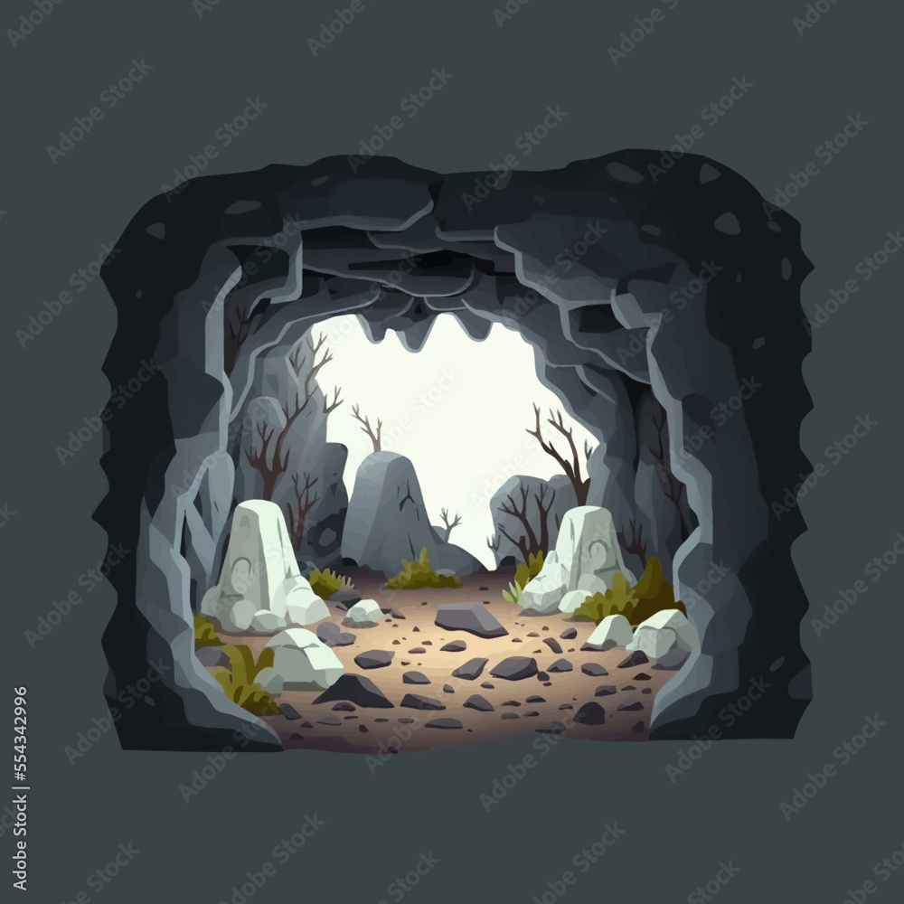 Cartoon cave background, rock cavern game. Isolated on a white ...