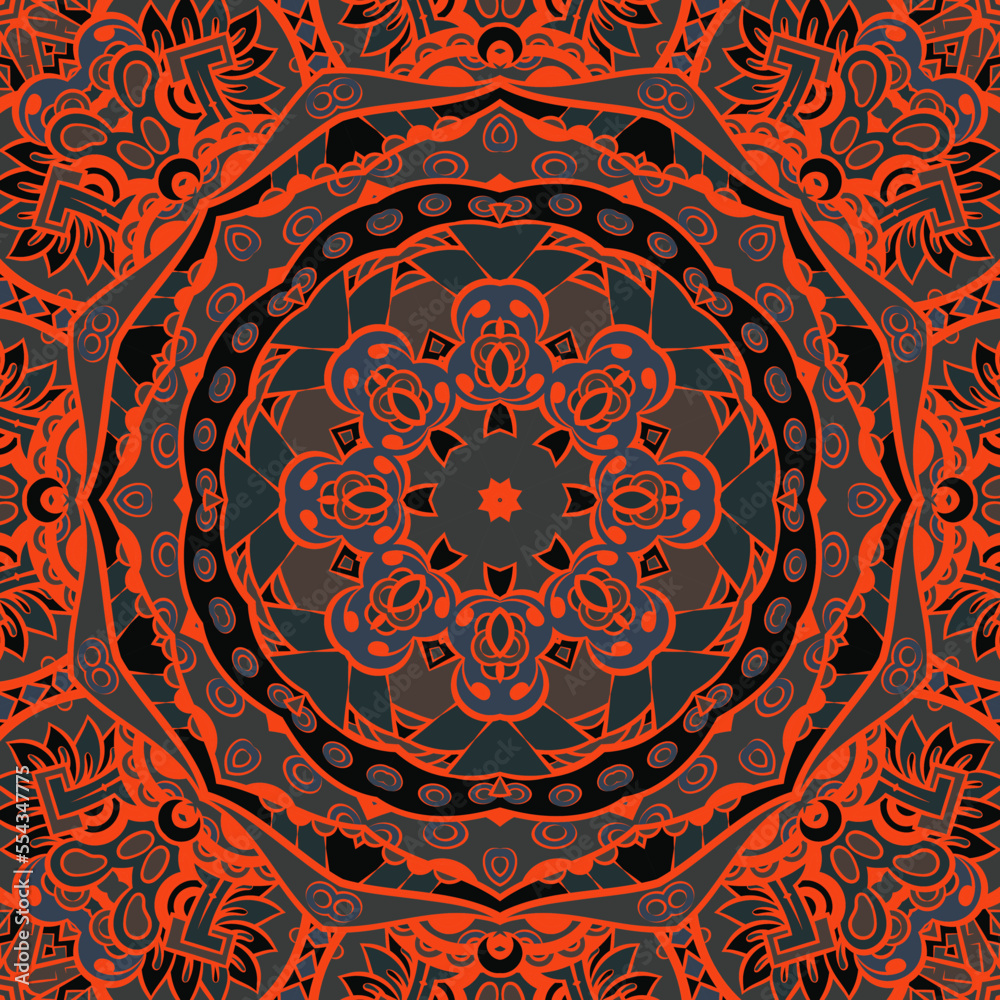 Seamless tile texture. Tracery mehndi design image. Dark toxic colors ...