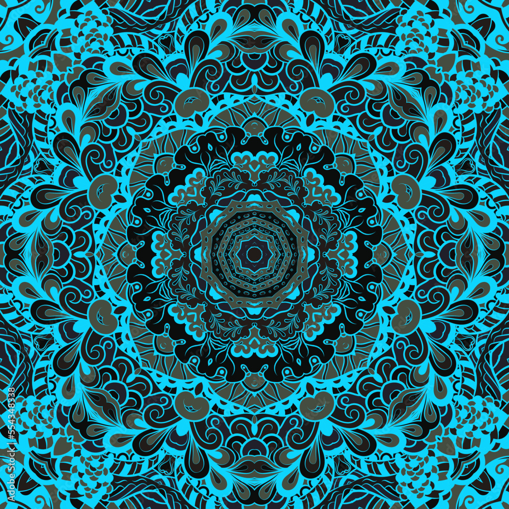 Seamless tile texture. Tracery mehndi design image. Dark toxic colors ...