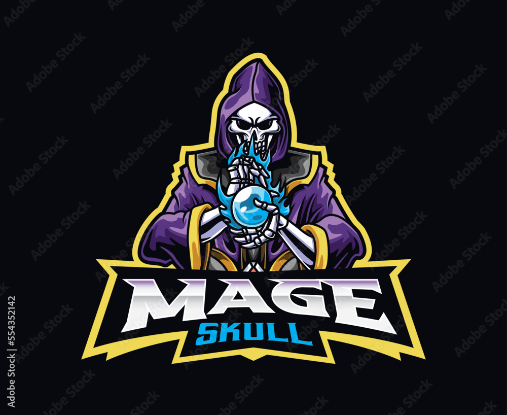 Skeleton witch mascot logo design. Skull wizard vector illustration ...