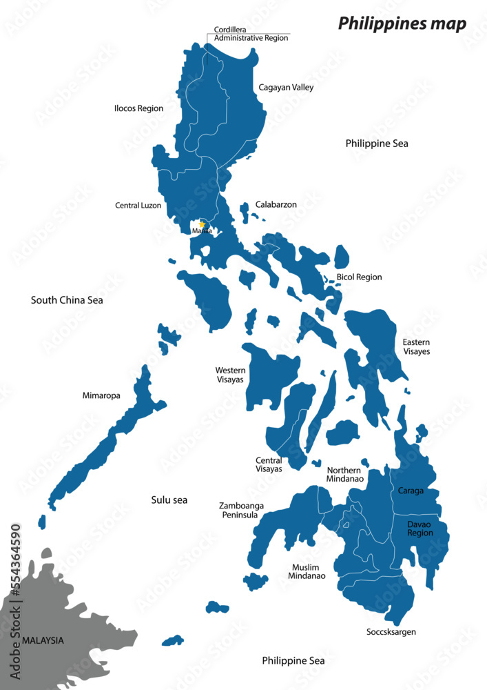 Map of Republic of the Philippines with the provinces colored Stock ...