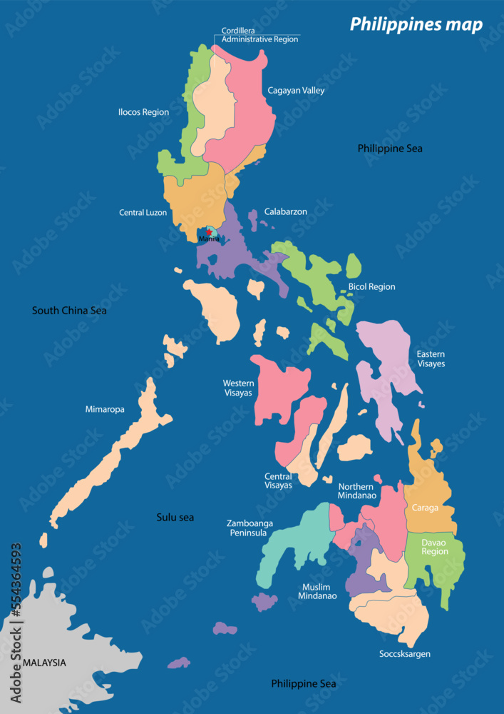 Map of Republic of the Philippines with the provinces colored Stock ...