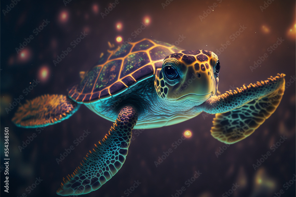 Baby Sea turtle swimming in the Ocean, Digital Illustration, Concept ...
