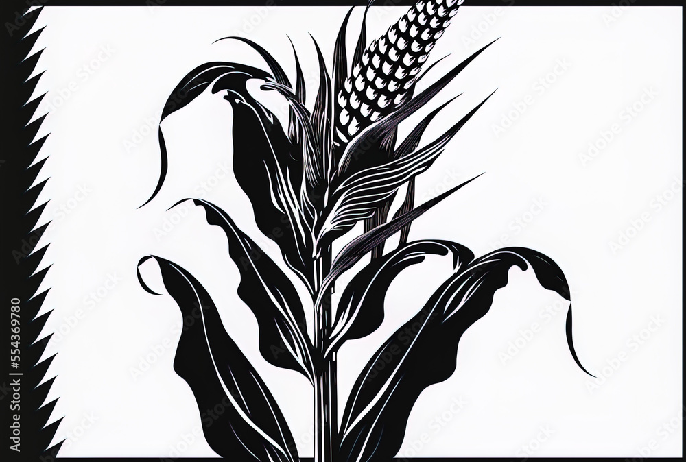 Black and white graphic of a corn stalk. Generative AI Stock ...