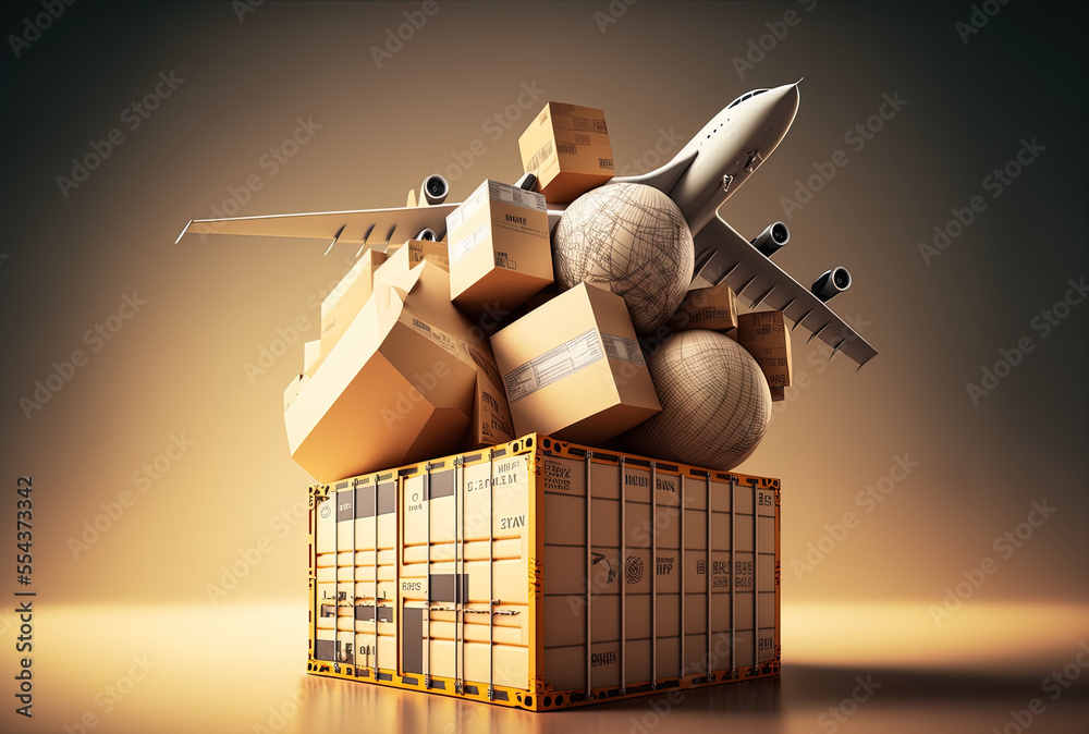a stack of cardboard boxes and an aircraft air freight and package ...