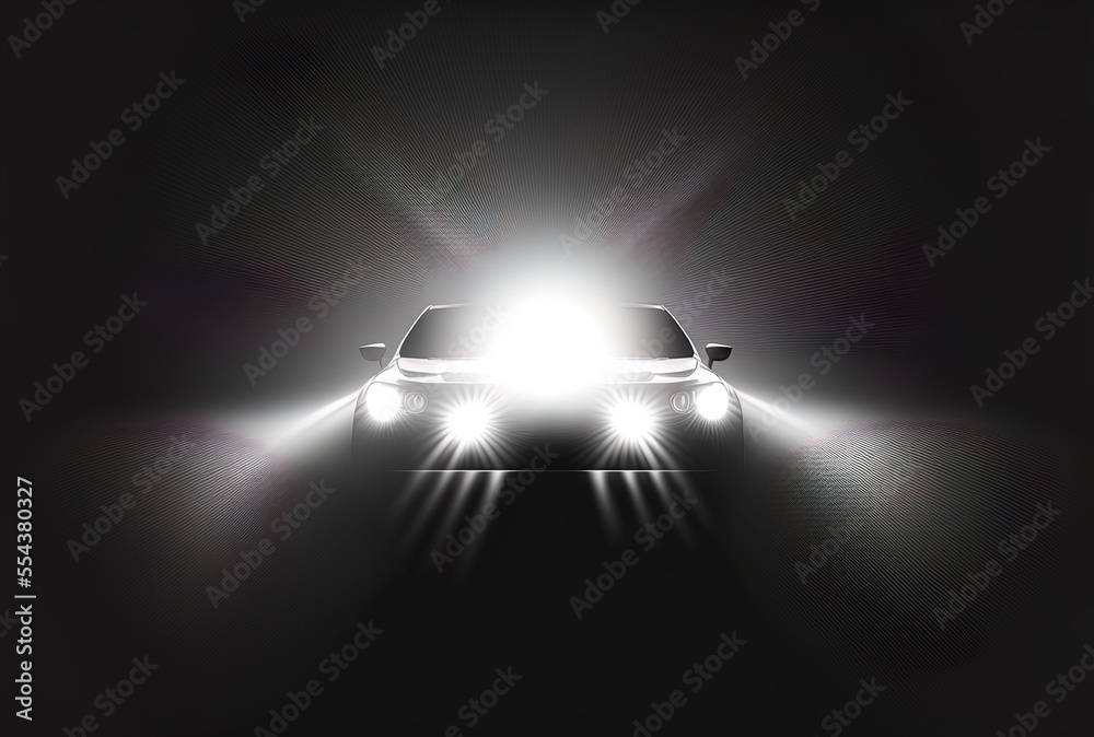 Transparent automobile headlights in top view against a shadowy ...