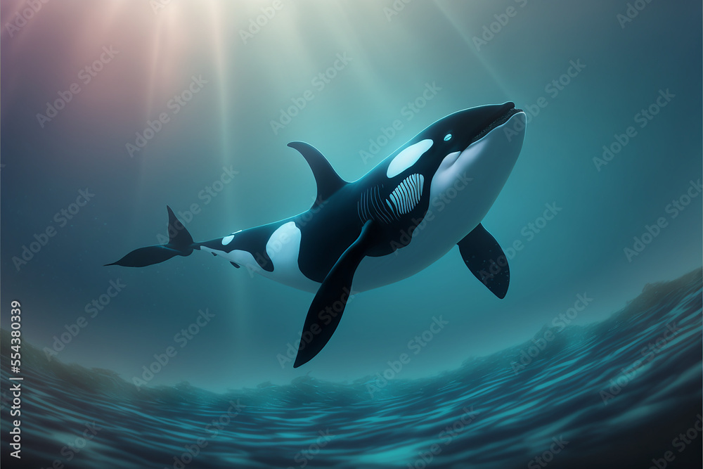 Orca Swimming in the Ocean, Killer Whale Digital Illustration, Concept ...