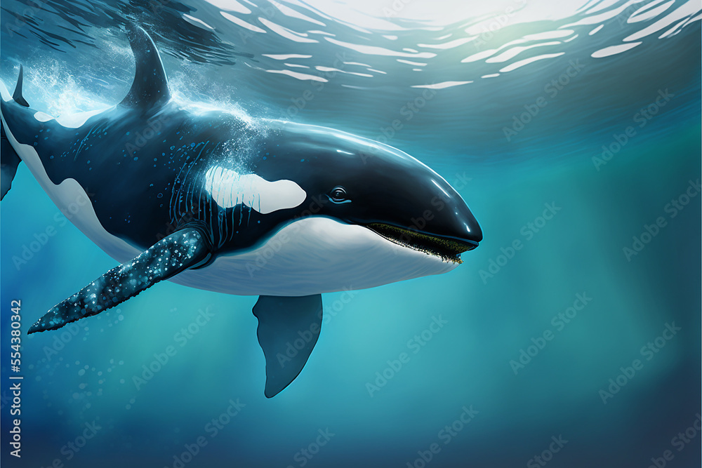 Orca Swimming in the Ocean, Killer Whale Digital Illustration, Concept ...