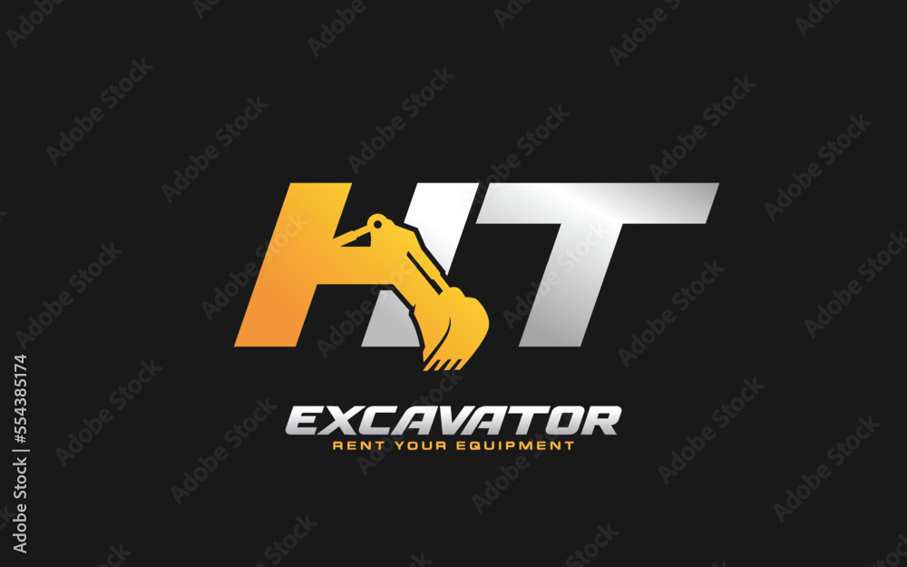 HT logo excavator for construction company. Heavy equipment template ...