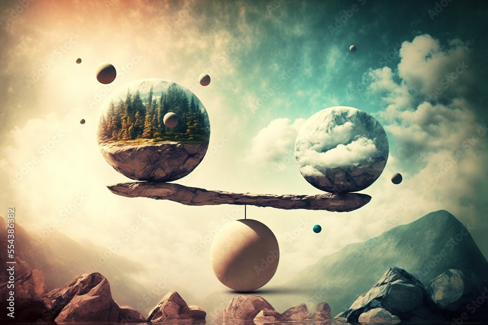 Abstract illustration of the risks of climate change, depicting two ...