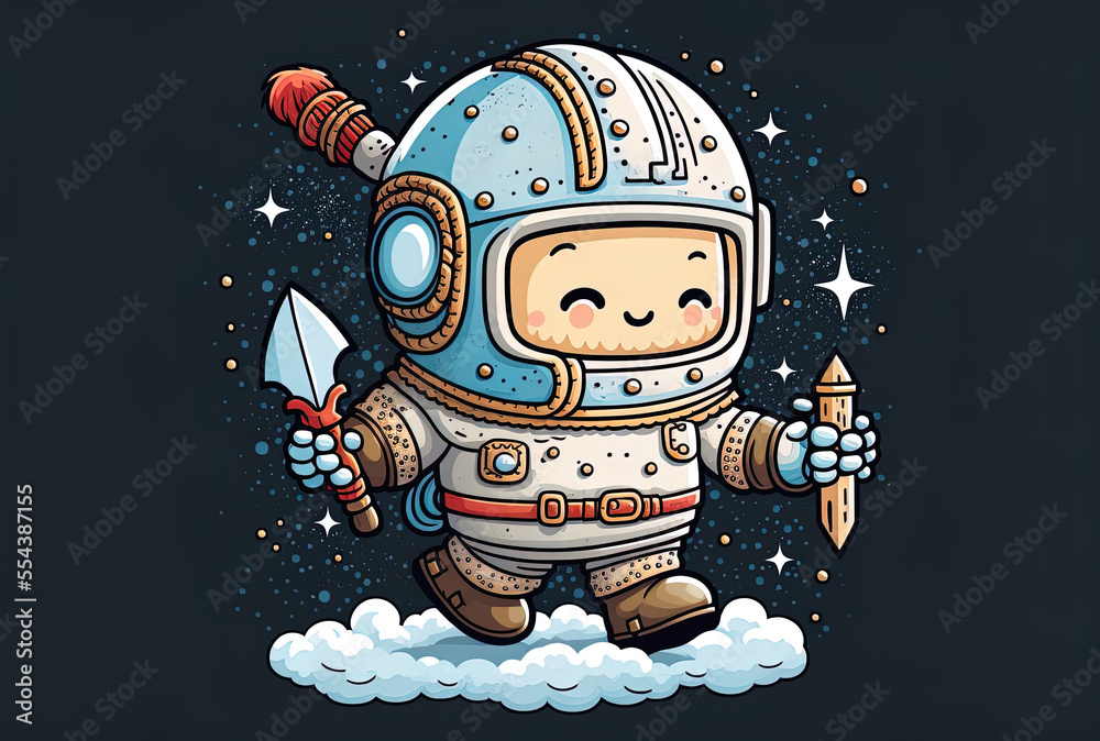 Cartoon symbol of a cute astronaut knight viking. solitary science ...