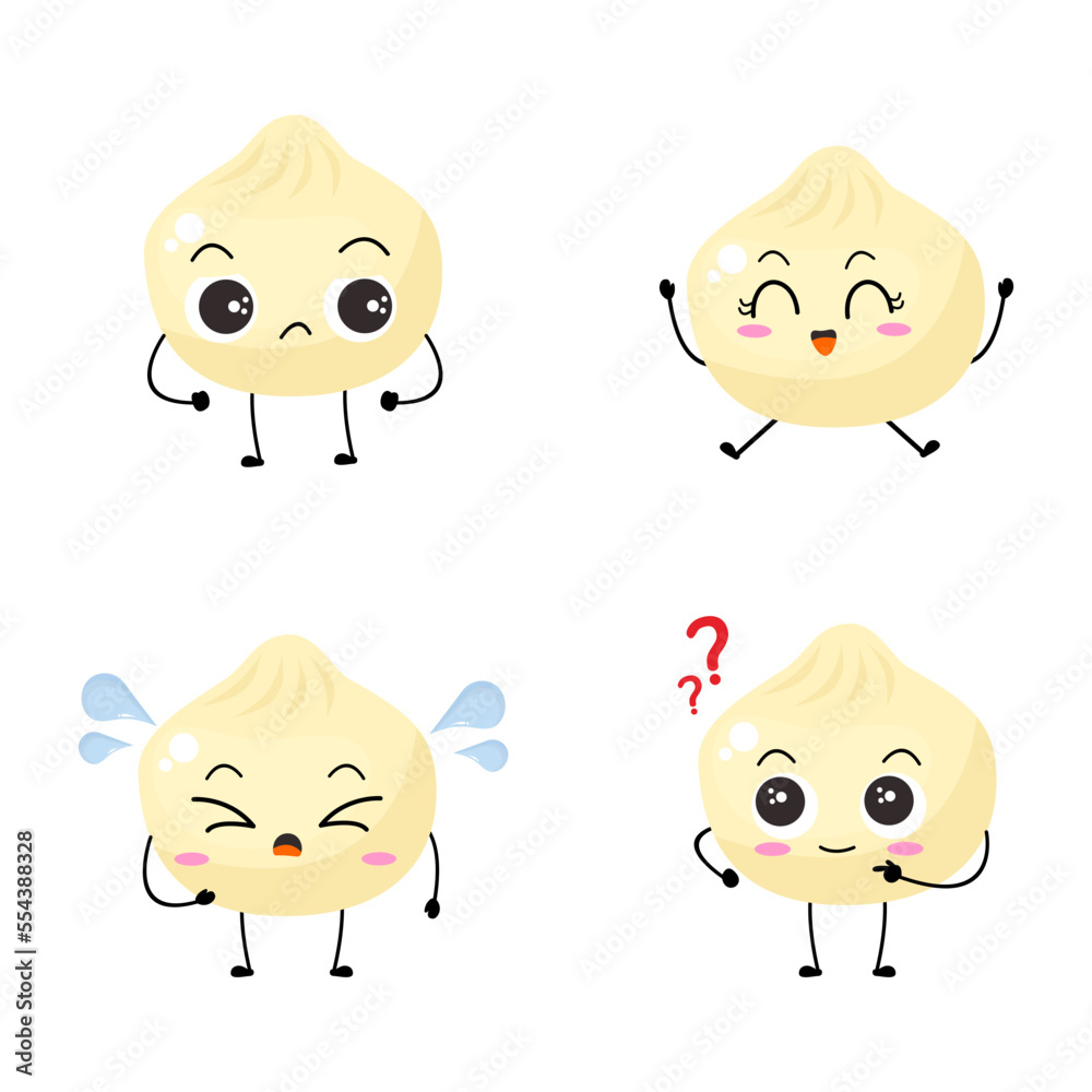 Kawaii cartoon dumpling icon. Character of dumpling. Xiaolongbao. chibi ...