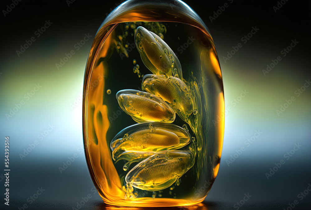 Close up of a soft gel capsule with oil inside that may be used to ...