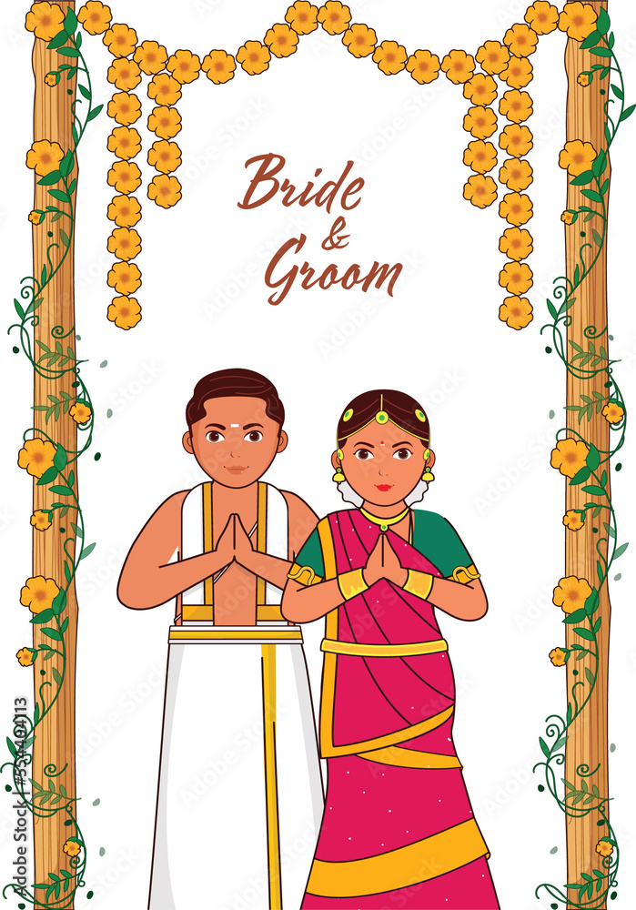 Wedding Invitation Card Template With South Indian Married Couple ...