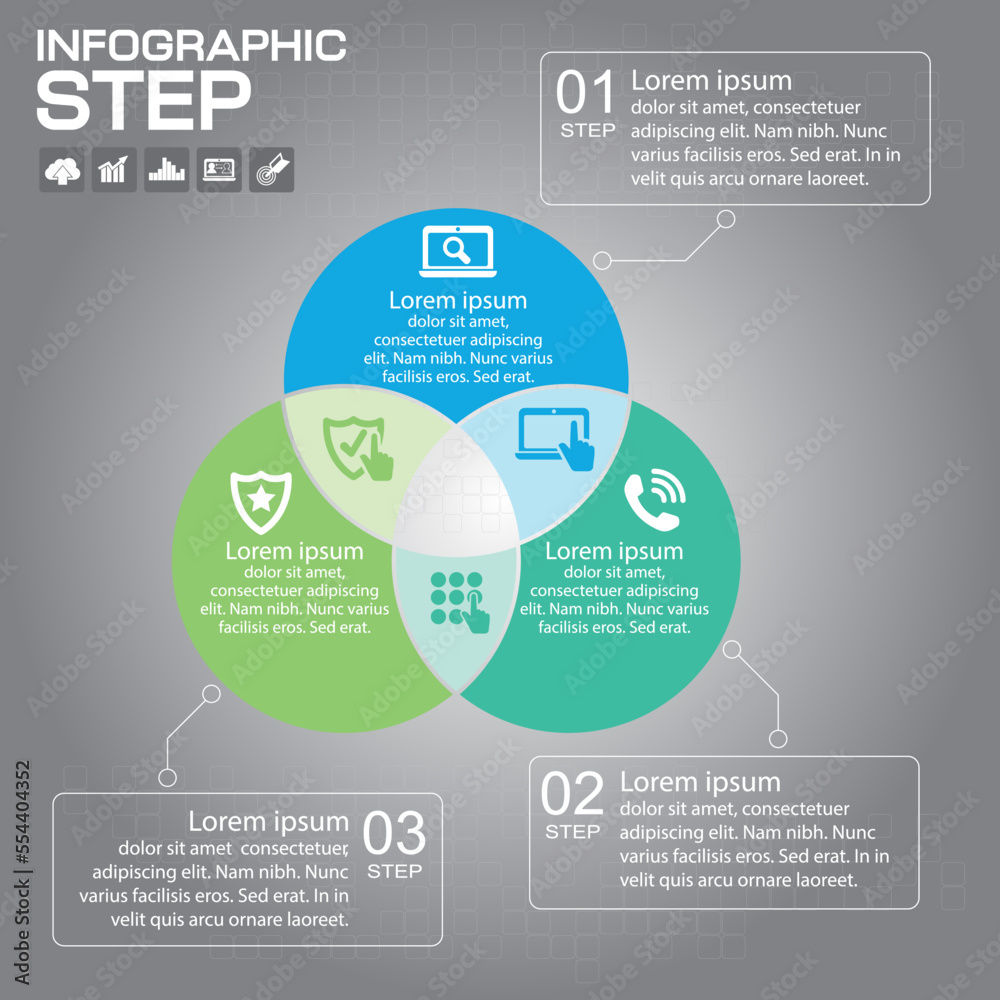 Flat business presentation vector slide template with venn diagram ...