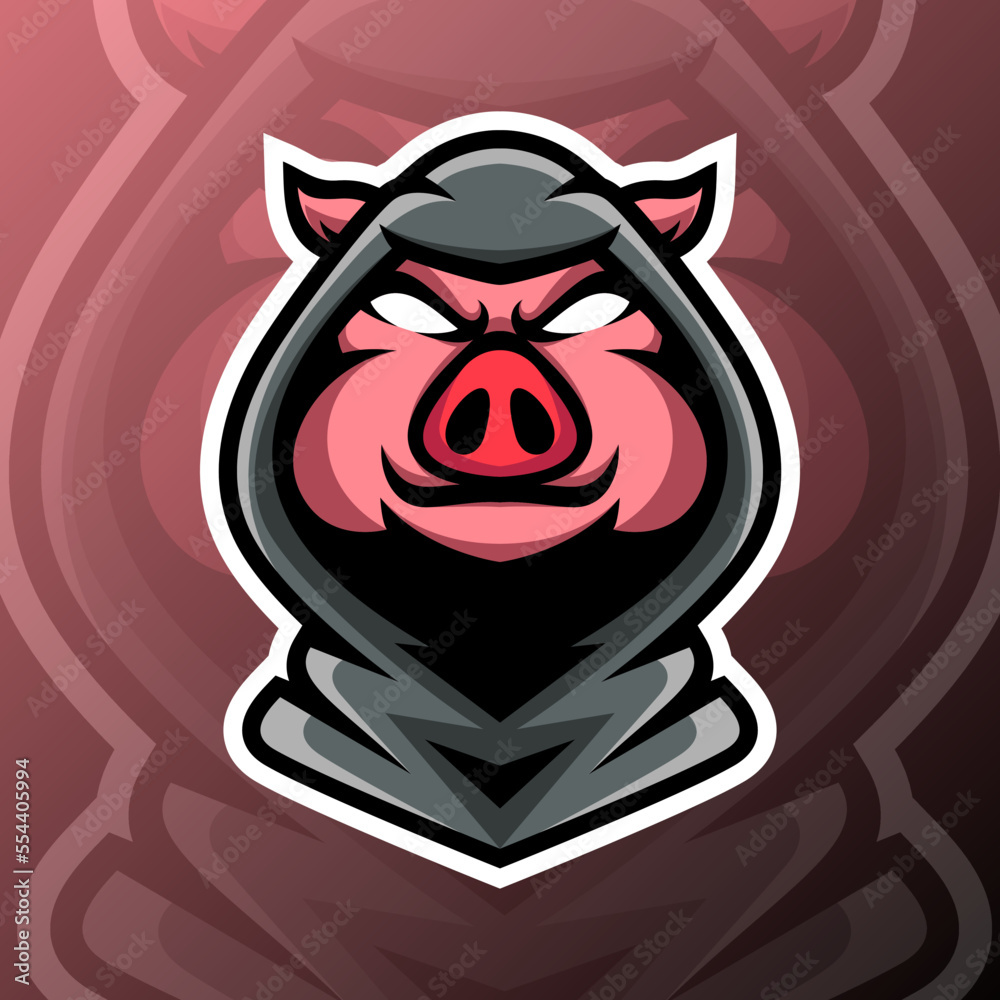 vector graphics illustration of a mysterious pig in esport logo style ...