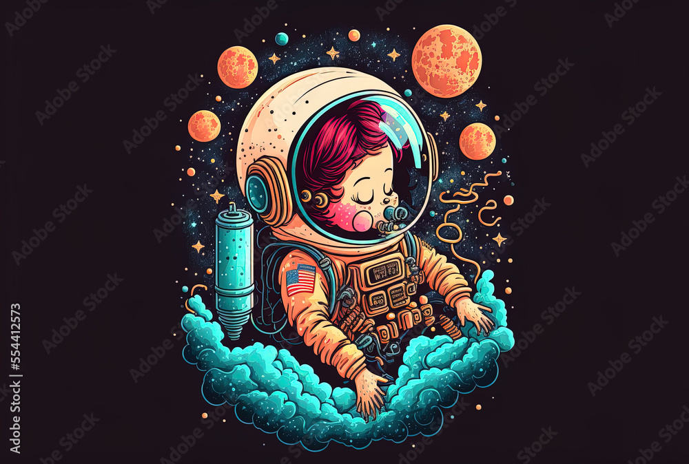 adorable astronaut taking a breath in space cartoon image of a science ...