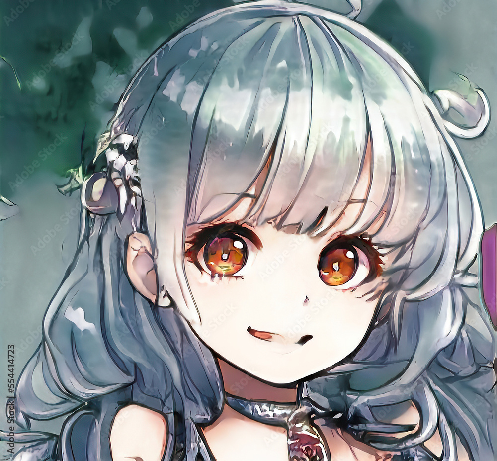 anime style cute girl portrait with big round eyes created by ...