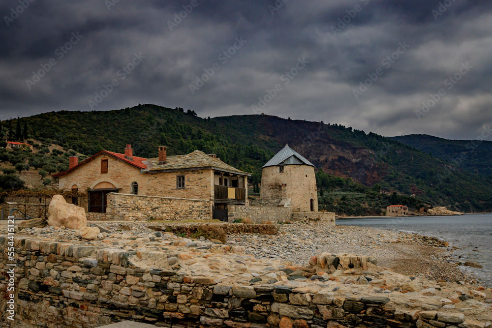 The harbour of Saint George the Zograf Monastery or Zograf Monastery in ...