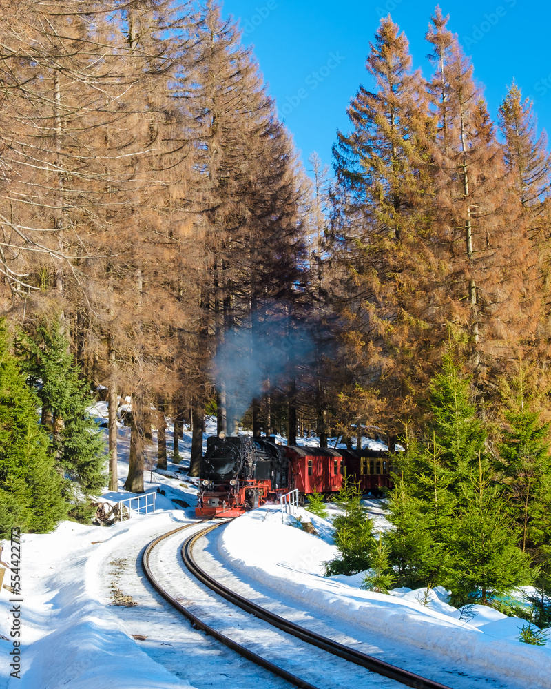 Steam train during winter in the snow Harz national park Germany, Steam ...
