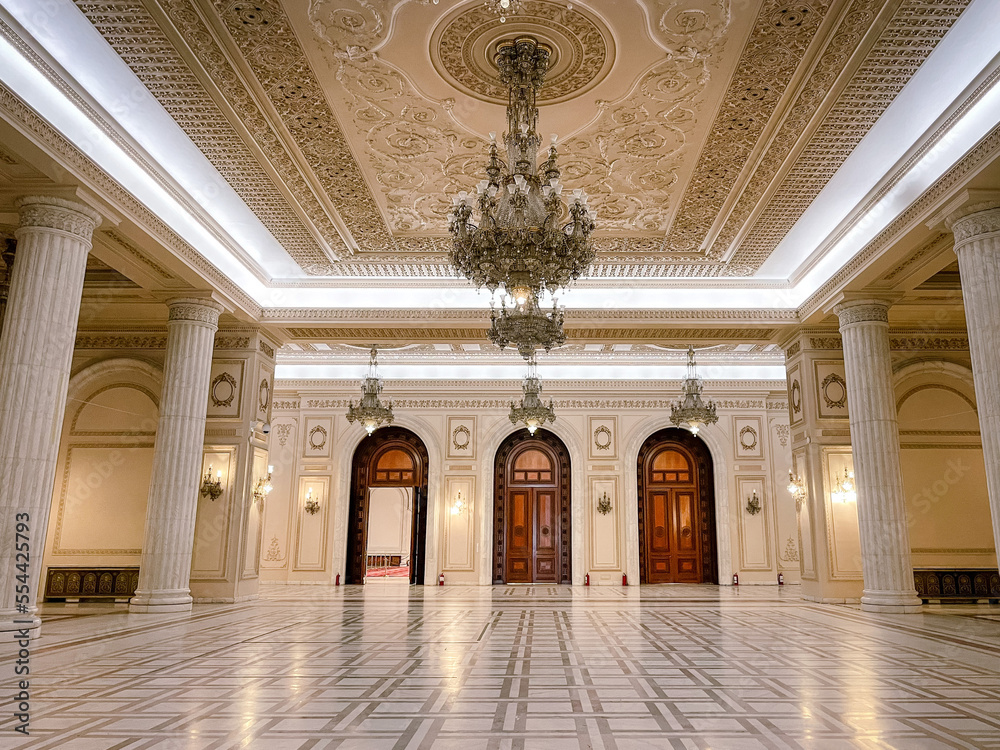 Bucharest, Romania - April 6, 2022: Inside Parliament Palace -Luxurious ...