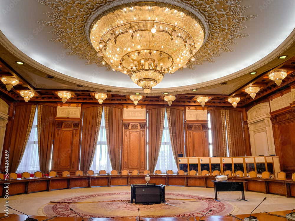 Bucharest, Romania - April 6, 2022: Inside Parliament Palace -Luxurious ...