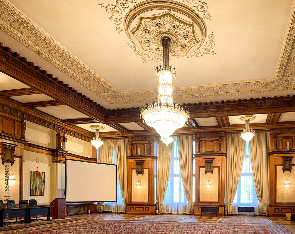 Bucharest, Romania - April 6, 2022: Inside Parliament Palace -Luxurious ...