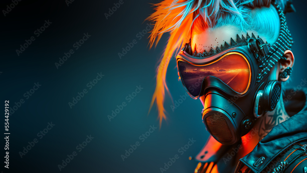 cyberpunk girl with gas mask and reflective glasses, crazy female ...