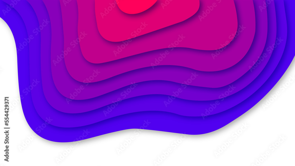 Abstract wavy blue and pink gradient papercut style artwork on white ...