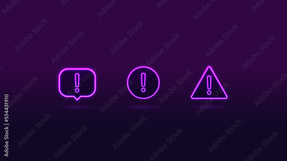 Collection of warning purple neon warnings symbols Stock Vector | Adobe ...