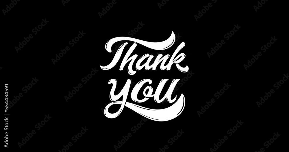 Thank you. Animation Handwriting with ink drops in white color on the ...