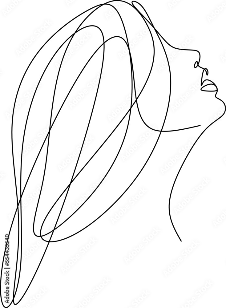 Woman Abstract Face One Line Drawing Hand Drawn Outline Illustration