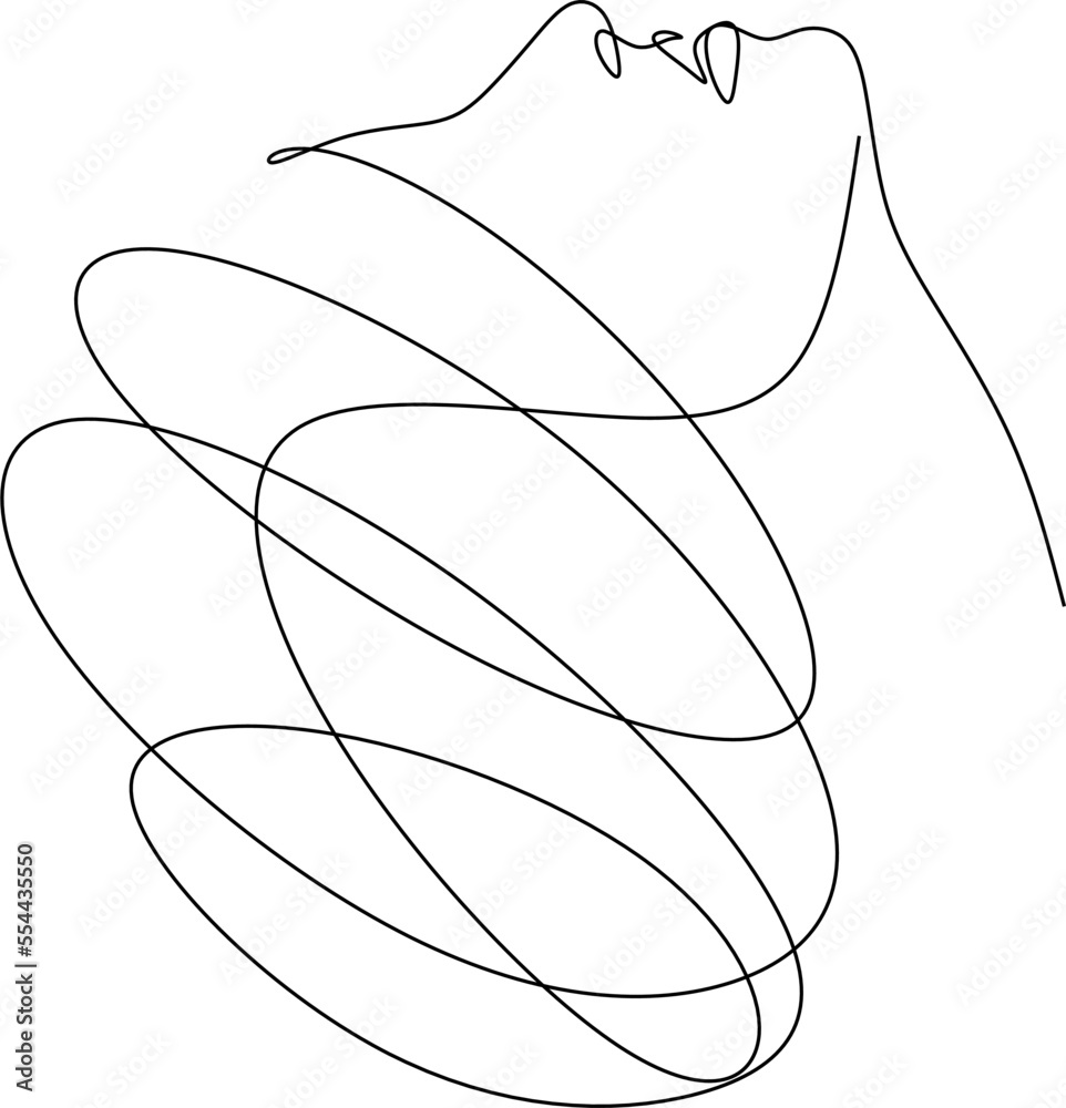 Woman Abstract Face One Line Drawing Hand Drawn Outline Illustration