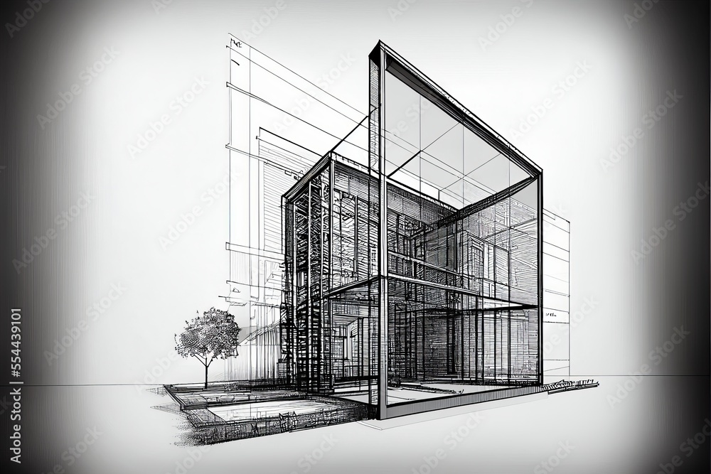 Black and white illustration of section drawing of building for ...