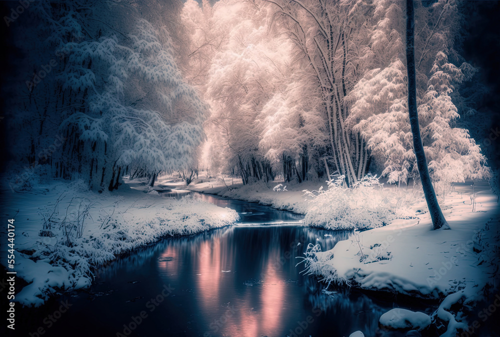 Wonderful Nature Landscape Background Winter Calm Stream in Fairytale ...