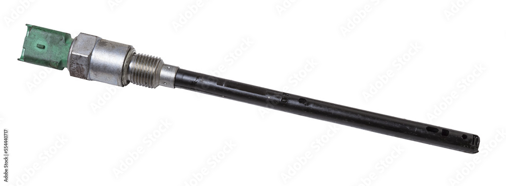 Electronic oil level sensor in the engine on a white isolated ...