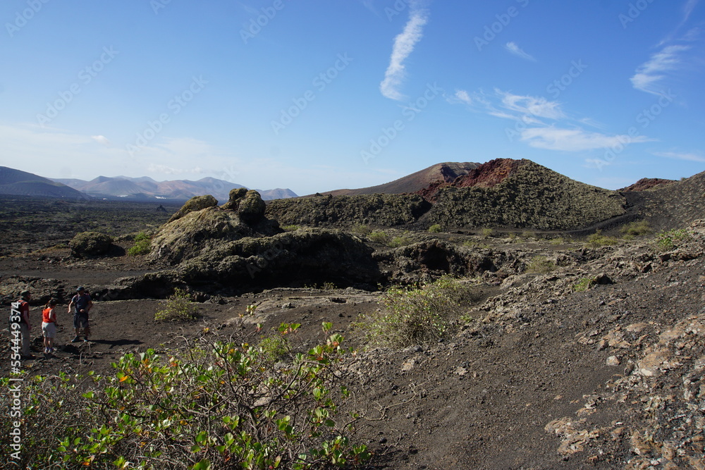 Volcanic landscapes of Lanzarote. Solidified lava, lava chimney, lava ...