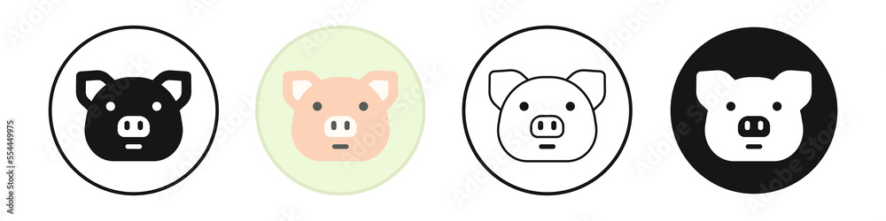 Piglet icon set. Pig snout, silhouette and outline piggy head Stock ...